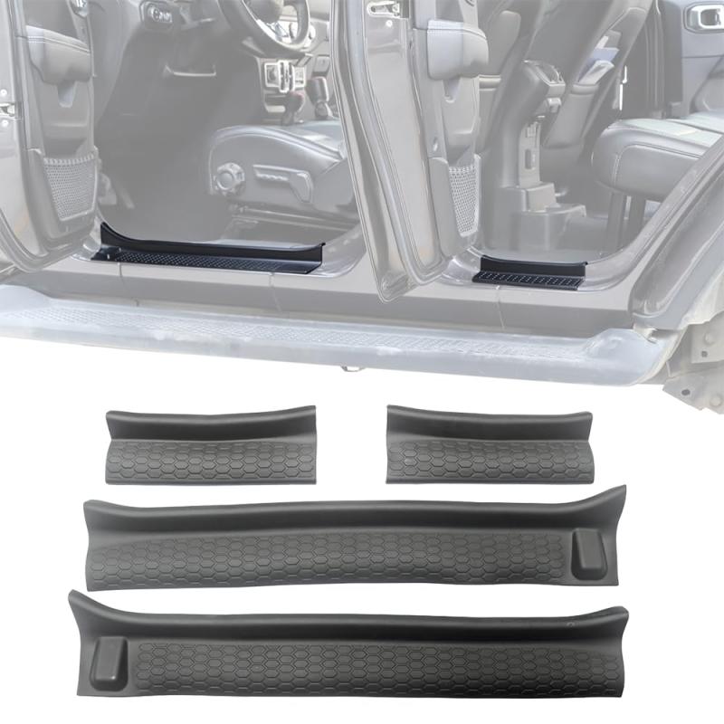 YOCTM ドアガード スカッフプレート ジープ ラングラー JL 2018 2019 2020 2021 2022 2023 2024ドアシルプレート装飾 ドアシルプロテクター 4ドア ブラック エントリーガード ゴム素材【 適合車種 】...