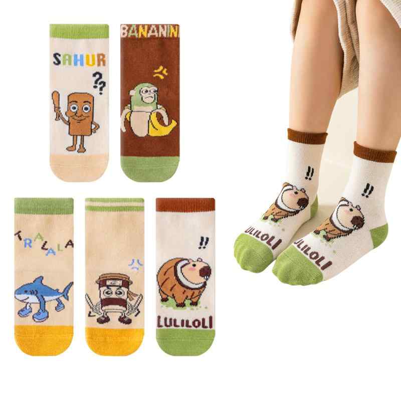 [Hwenzlor] 5足セット トゥントゥントゥンサフール靴下 子供 イタリアンブレインロット 萌えグッズ ネットミームソックス 男の子女の子 通学通園プレゼント かわいいデザイン 学生用靴下 子【トレンド感あるデザイン】話題の「トゥント...