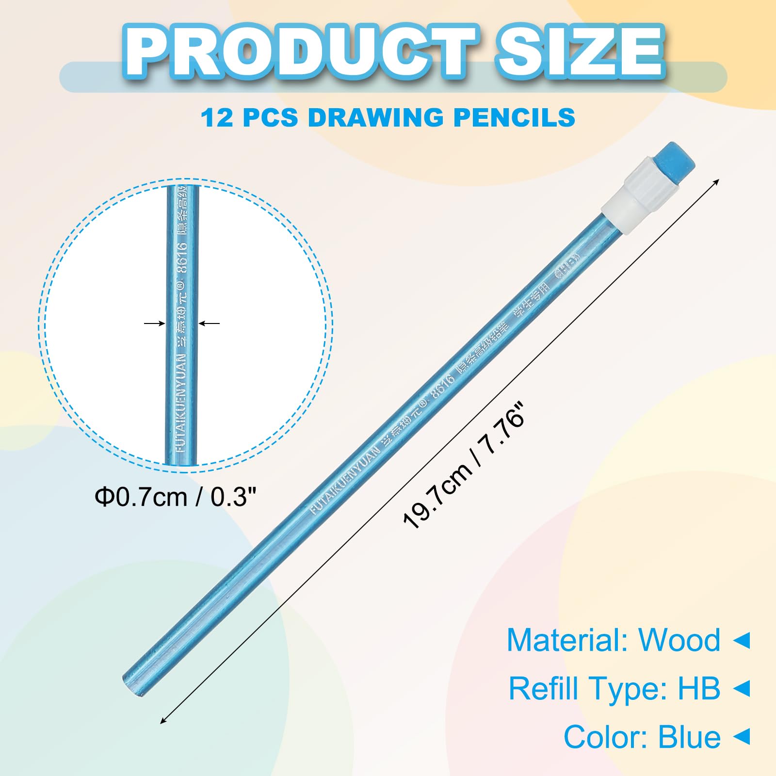 仕様: 素材: 木; カラー: ブルー; 芯の種類: HB; サイズ: 19.7 x 0.7mm / 7.76 x 0.28インチ（長さ x 幅）; パッケージリスト: 12本入り 木製鉛筆。木製鉛筆は、絵画、スケッチ、筆記、着色、会議のメ...
