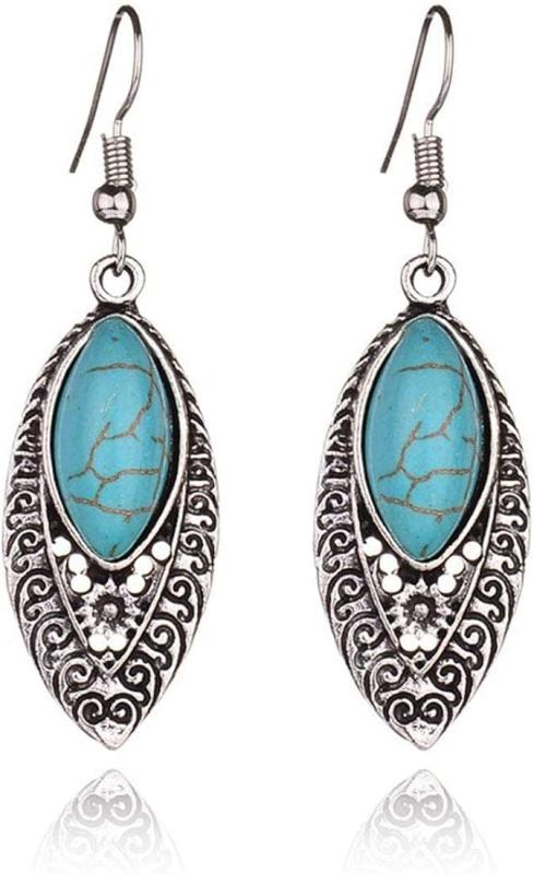 Sunyobao ピアス 金属アレルギー対応 ターコイズピアス レディースピアス フック・レバーバック シルバー925 ターコイズしずくピアス ハワイアン 揺れるピアス 緑松石 しずく フックピアス 両