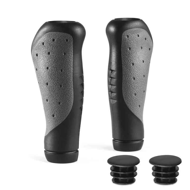 PRUNUS マウンテンバイク用ハンドルグリップ 人間工学に基づくデザイン 滑り防止 （ブラック+グレー） (124*2)高品質の素材：TPRゴムで作られたハンドルバーは、衝撃や振動から手を保護し、長時間のライディングでの手の疲労を和らげま...