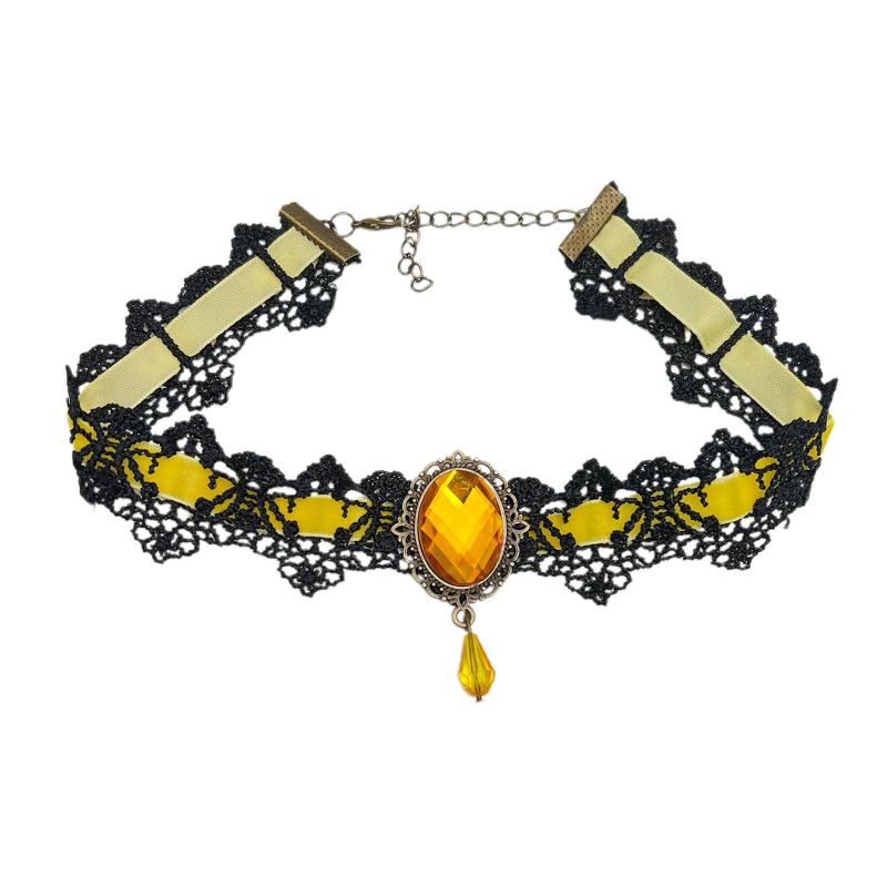 [NazyJnn] レース チョーカー ネックレス サファイア 宝石付き ゴシック ロマンティック ビンテージ チョーカー ハロウィン アクセサリー 女性用【ゴシック＆ロマンティックデザイン】繊細なレースとリボンを組み合わせた、ゴシック調で...