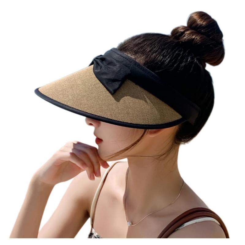 [Qzkouma] レディース サンバイザー UVカット 麦わら帽子 キャップ つば広 帽子 ハット 弾性コード付き サイズ調整 あご紐付き 紫外線対策 日焼け防止 QHK-581[ 商品仕様 ] 頭囲：約55-60cm (弾性コード付き)...