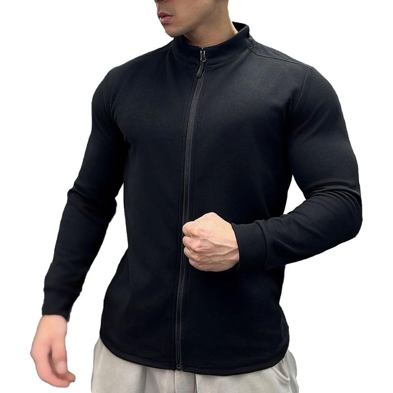 [Manatsulife] ジップアップ メンズ 長袖 ストレッチ 保温性 柔軟 筋トレ ジム トレーニングウェア 秋 冬 オシャレ ルームウェア RT73【バリエーション】色：ブラック、ホワイト；サイズ：M～3XL；素材：92.6%ポリエ...