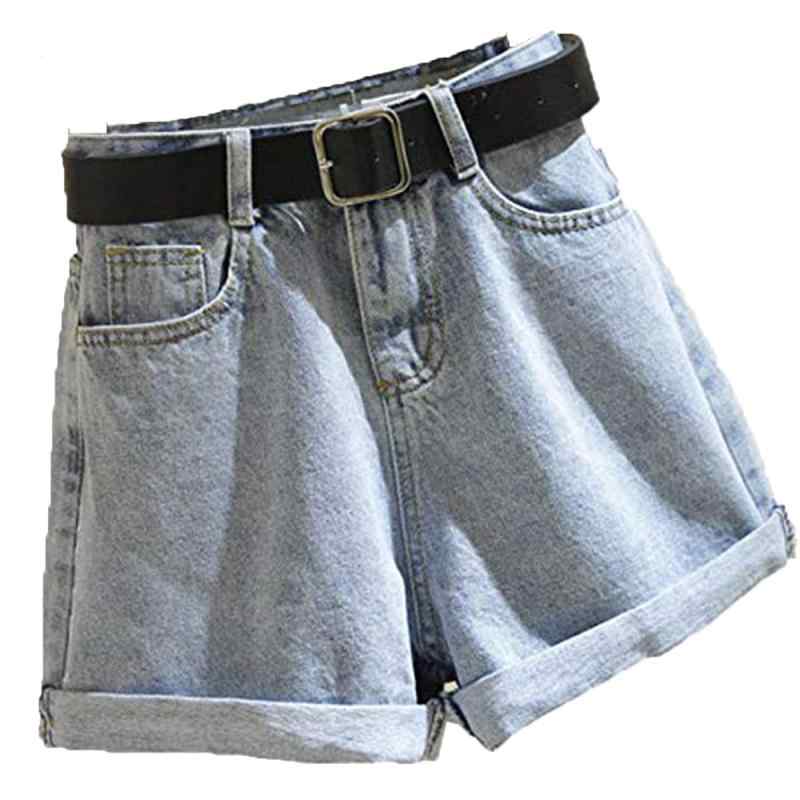 [LY VAREY LIN] デニム ショート パンツ 薄手 ストレッチ 短パン ス ショーパン 美脚 脚長 ハイカット取り外し可能ベルト縫製カフワイド脚デニムジャンショーツベルト付き：ショートパンツに合わせて使えるベルトをプレゼントベルト...