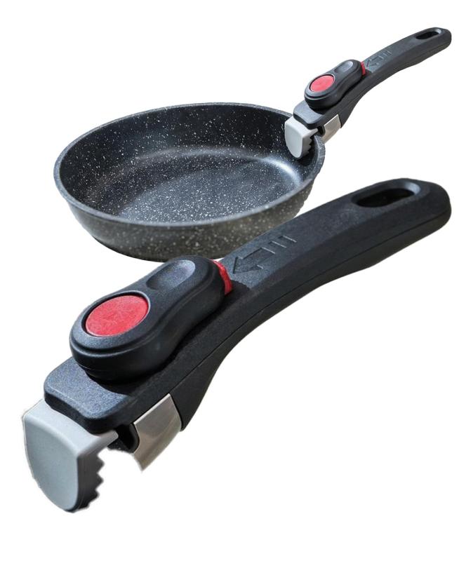 S.fields.inc フライパン用取っ手 鍋 ハンドル 交換 追加 互換品 取っ手の取れる 片手 シリコンパッドボタンを押しながらレバーを回すだけのワンタッチで簡単に操作でき、鍋やフライパンに素早く取り付け・取り外しが可能なフライパン用...