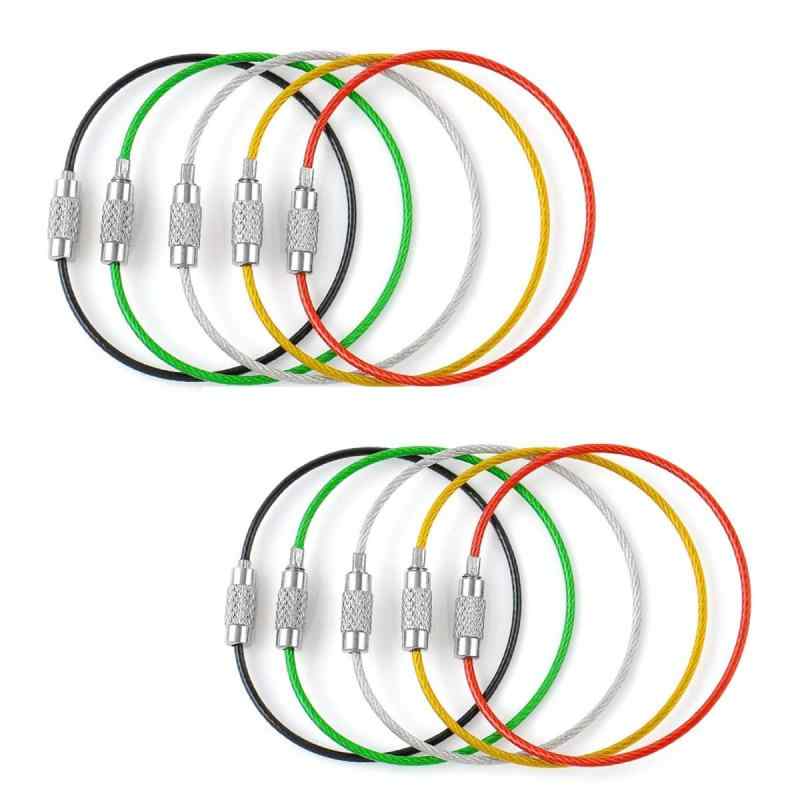 キーホルダー ワイヤー リング 約15cm 10本セット ネジ式 キーチェーン キーリング ストラップ などに ステンレス スチール ケーブル 紛失 盗難 防止 丈夫でシンプル 様々な用途にステンレスワイヤー製で丈夫で便利なワイヤーリングキ...