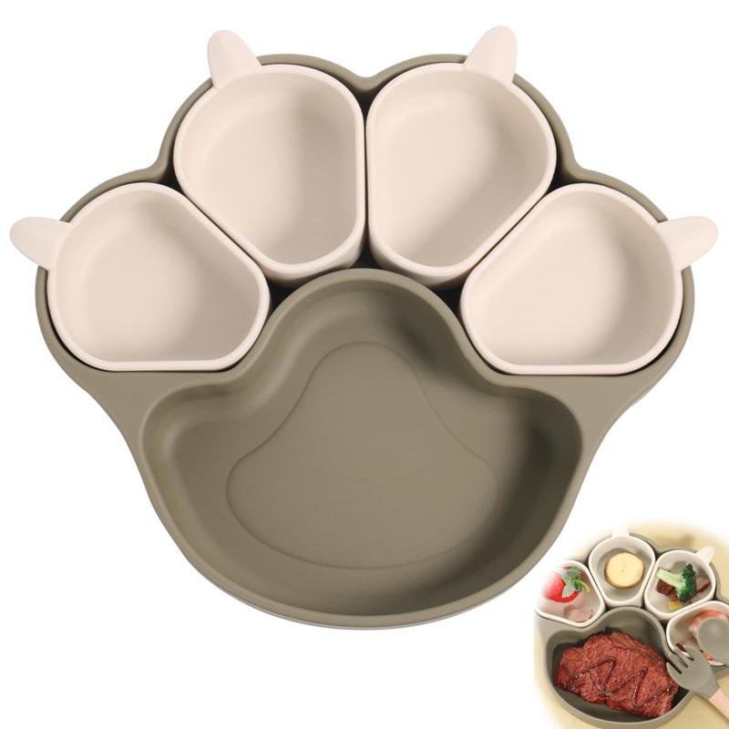 EsiFare ベビー食器 吸盤付き 離乳食 食器 ひっくり返らない 可分離式デザイン 滑り止め 食品級シリコンプレート 食べる練習 仕切り 皿 子供 お食事セット 猫の爪 ギフト 洗える 丈夫設計 カ【製品の詳細】サイズ：20*18*4c...