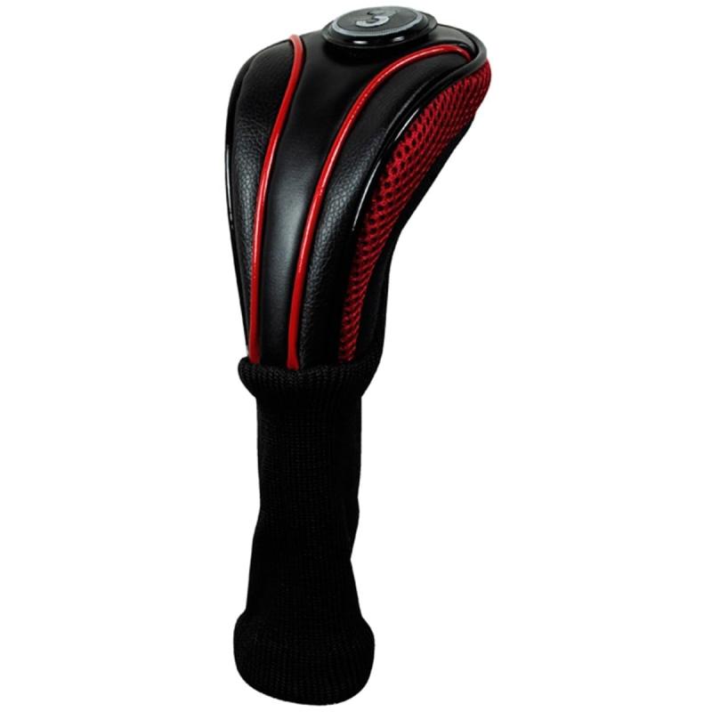 LEZAX(レザックス) TEE-OFF ヘッドカバー ユーティリティ用 TOHC-6553 ブラック×レッドサイズ:UT用(番号札3・4・U付)素材:合成皮革(PVC)、ポリエステル、アクリルニット