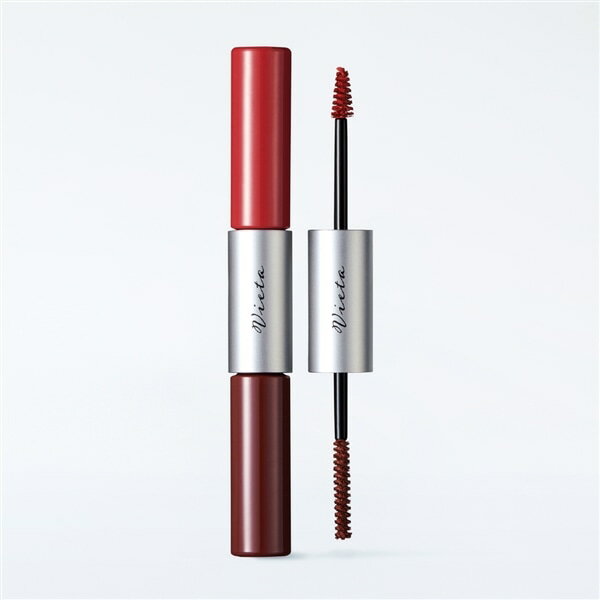 ヴィータ デュアルカラー マスカラ ナリス化粧品 生命が色づく　新たな私へロング×カールの、ほんのり赤みのあるブラウン（アーストーン）と、レッド（サンライトトーン）の 2 色。ブラウンはまつ毛全体に塗りやすいロングブラシ、レッドは下まつ毛や...