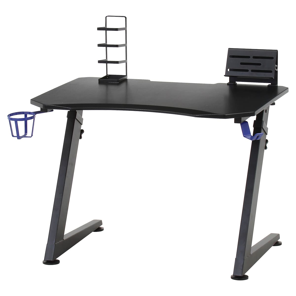 商品詳細（サイズ）■天板：合成樹脂化粧繊維板（塩化ビニル樹脂）■天板厚：15mm■脚部：スチール　エポキシ樹脂塗装　アジャスター付■付属品：ドリンクホルダー　ヘッドホンフック　コントローラースタンド　タブレットスタンド■機能：高さ調節可能■...