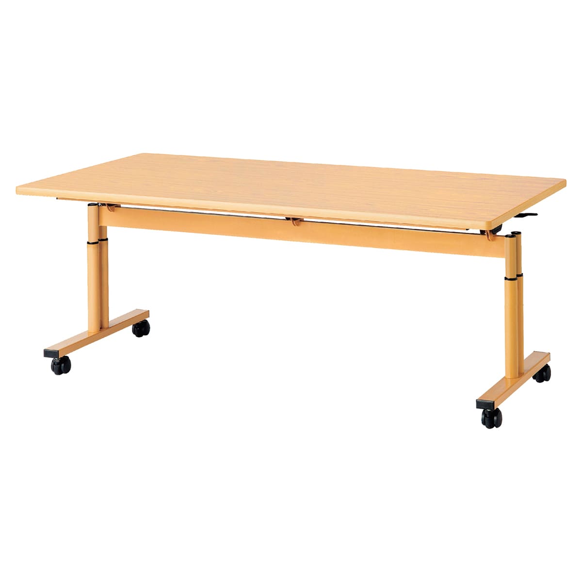 商品詳細（サイズ）■天板：　　表面材：抗ウイルスメラミン化粧板（ナチュラル）　　エッジ：抗ウイルスソフトエッジ　　天板裏：抗ウイルスバッカー　　天板厚：28mm■脚部：スチール粉体塗装（ナチュラル） リフトロックキャスター■機能：天板折りた...