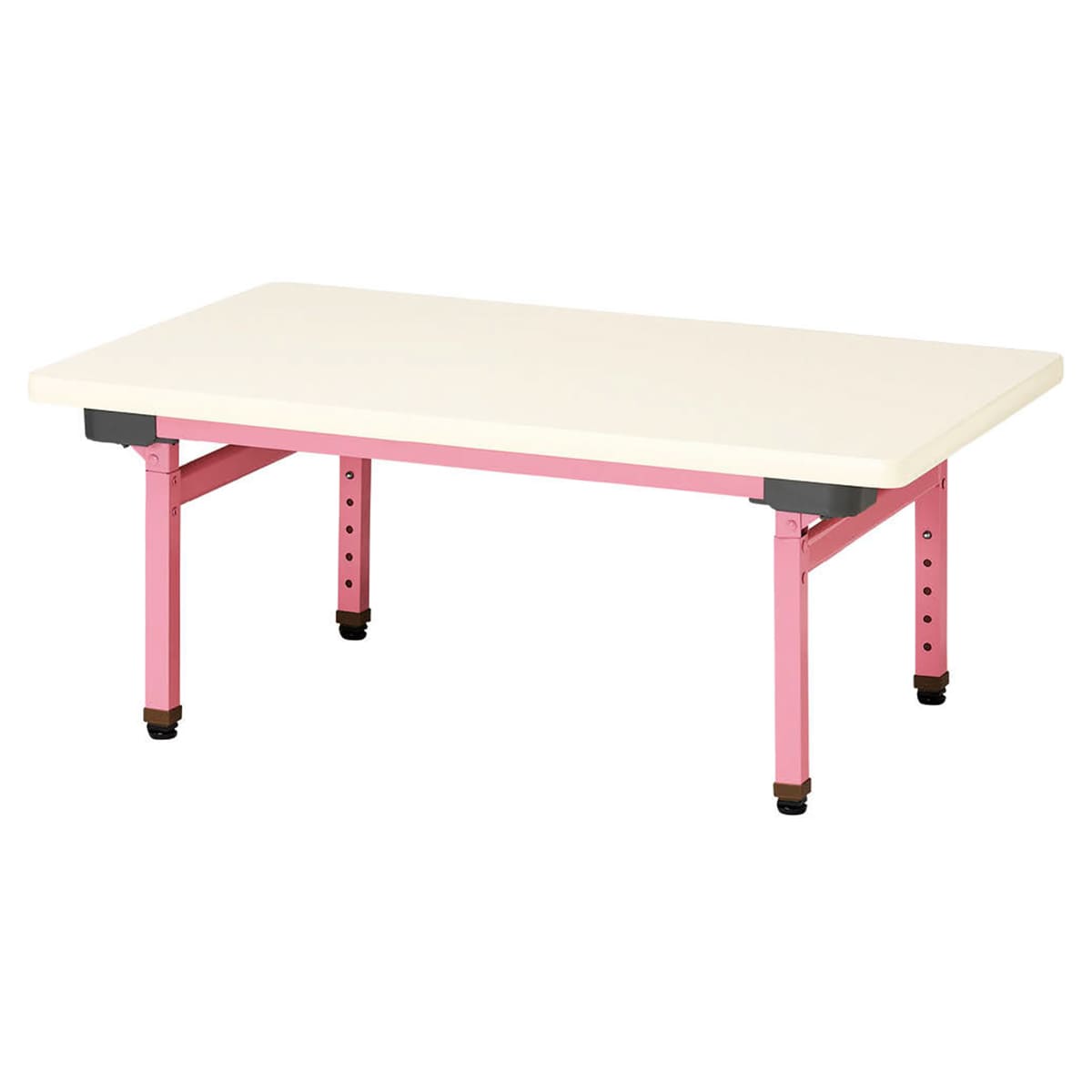 商品詳細（サイズ）■天板：メラミン化粧板（抗菌） アイボリー　28mm厚■エッジ：ソフトエッジ■脚部：スチールパイプ（フレーム部 26×26） アルミパイプ（脚部 27×27） 焼付塗装　アジャスター付■機能：バネピン式高さ調節（30mmピ...