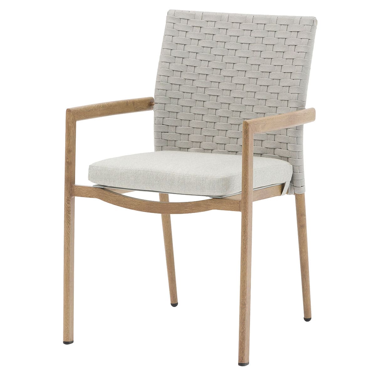 商品詳細（サイズ）■クッション：ファブリック（ライトグレー）■ロープ：ポリオレフィン　PVC（ライトグレー）■フレーム：アルミ（木目調）■機能：屋外使用可能■重量：12.2kg■サイズ：W560×D620×H870（SH500 AH645）...