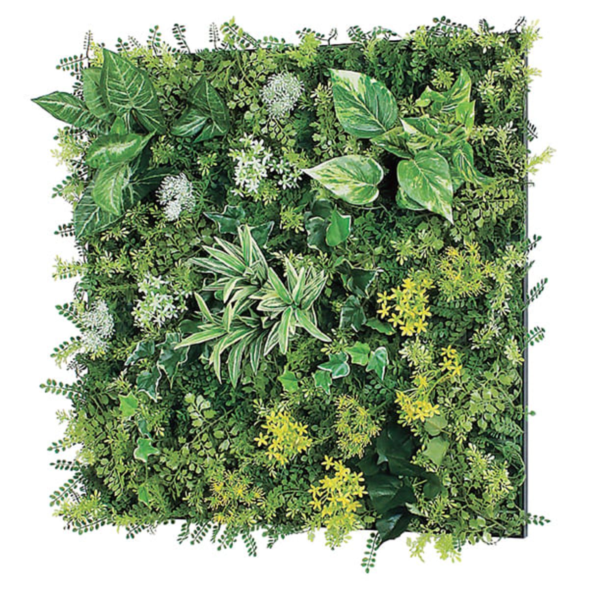 商品詳細（サイズ）■装飾：造花■フレーム：アルミ押出材■面板：5.5mmベニヤシート貼り　5mmプラダン■付属品：直付け用ビス■重量：2.9kg■サイズ：W640×D100×H640■補足：完成品【注意事項】※寸法は葉の広げ方によって多少変...