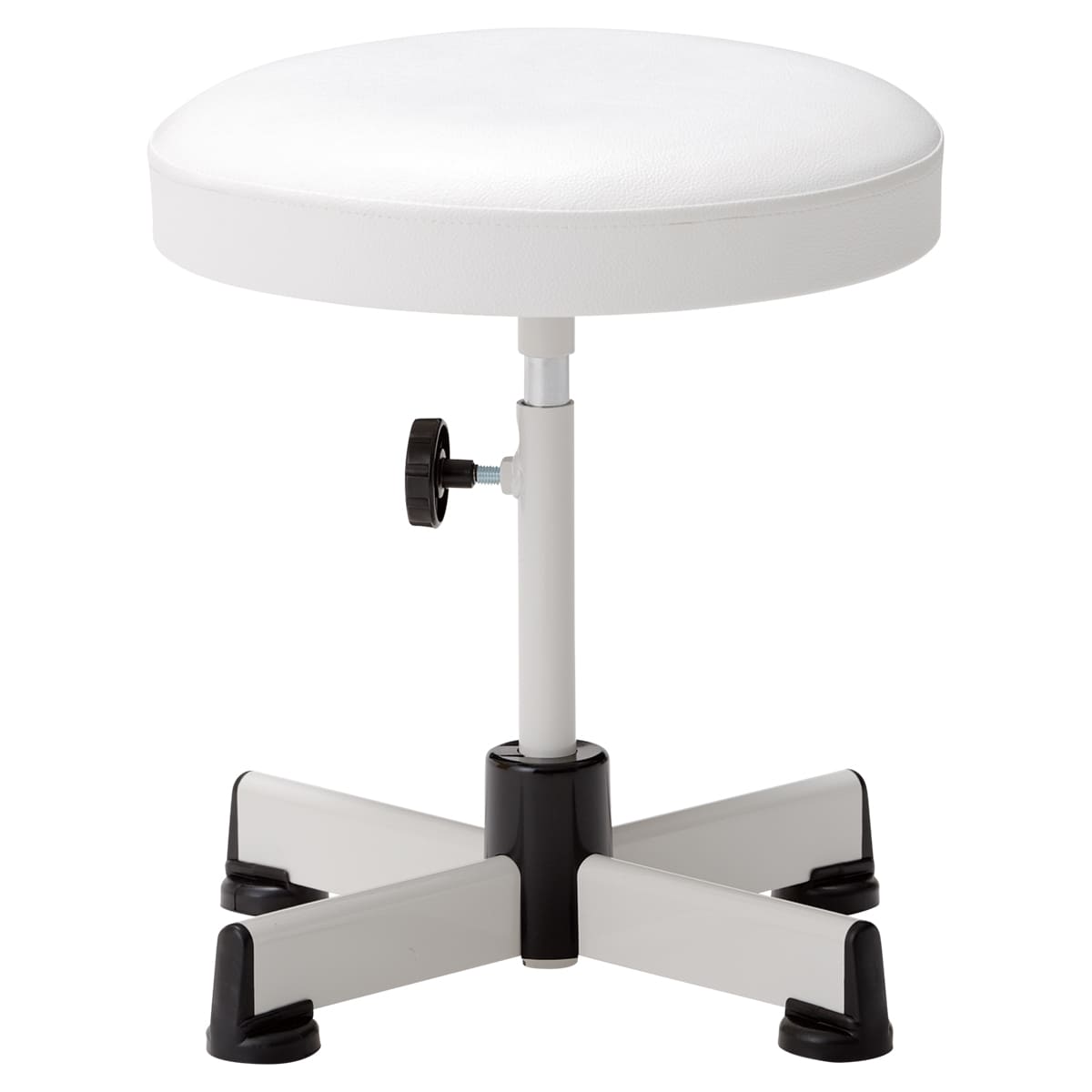 商品詳細（サイズ）■座部：ウレタンフォーム　スチール■張地：ビニールレザー（耐アルコール　耐次亜塩素酸　抗菌　防汚）■脚部：スチール　粉体塗装■脚端：PP樹脂■機能：座高手動上下調節■質量：4.0kg■サイズ：W430×D430×H420～...