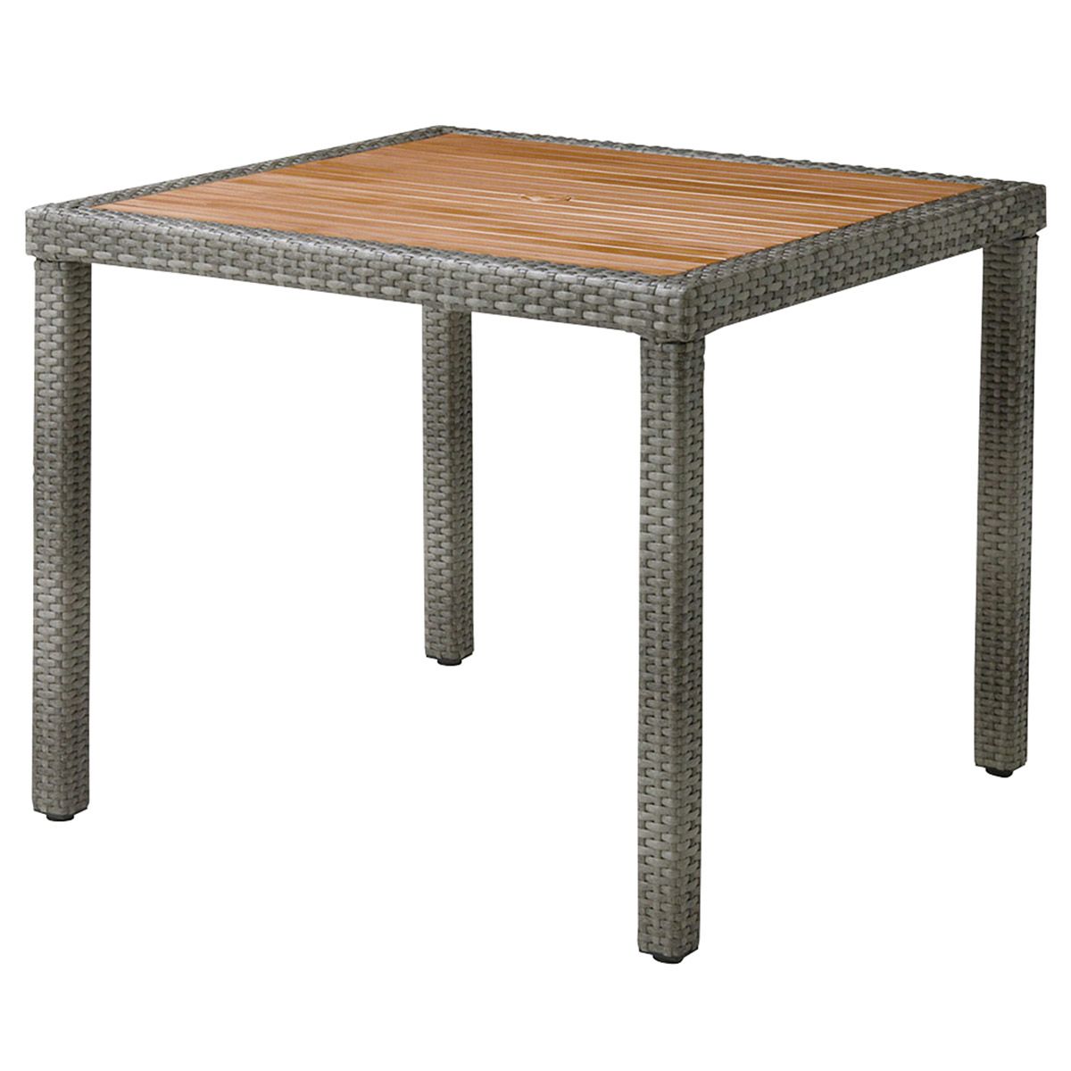 商品詳細（サイズ）■天板：人工木材■フレーム：アルミ角パイプ　ポリエチレン樹脂ピール編み　アジャスター付■機能：屋外使用可■重量：16.6kg■サイズ：W900×D900×H720■パラソルホール：φ48■補足：お客様組立品／カラー選択／屋...