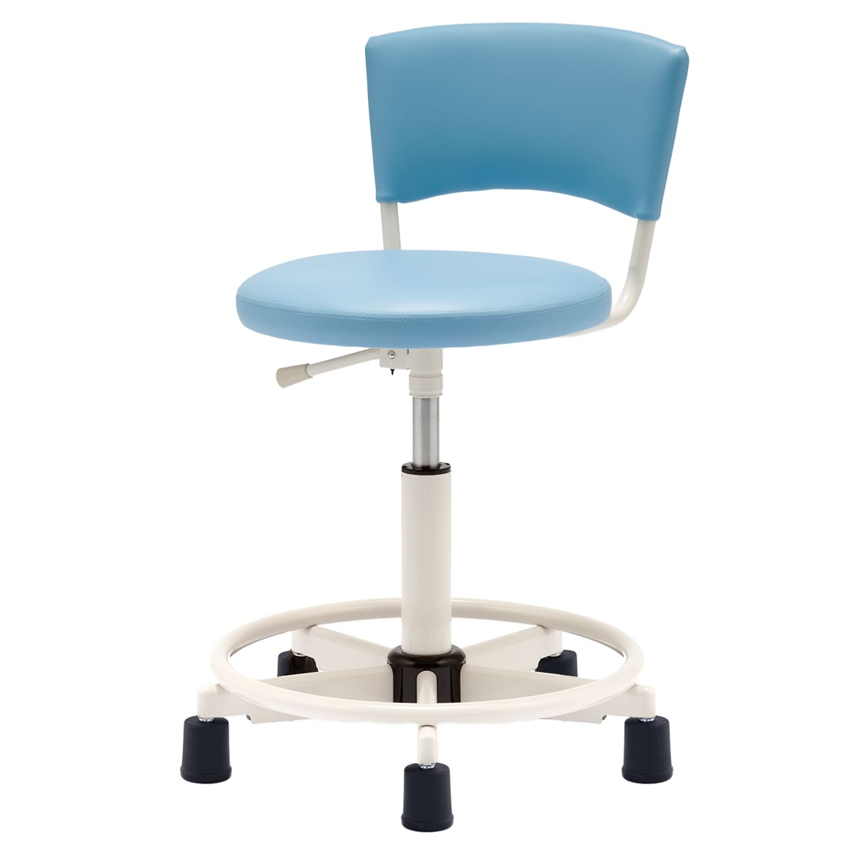 商品詳細（サイズ）■張地：合成レザー（耐アルコール、耐次亜塩素酸、抗菌、防汚、難燃）■背座部：ウレタンフォーム■脚部：スチール、粉体塗装仕上げ、足掛リング付■機能：座部昇降（ガススプリング）■生産地：日本製■サイズ：W395×D455×H6...