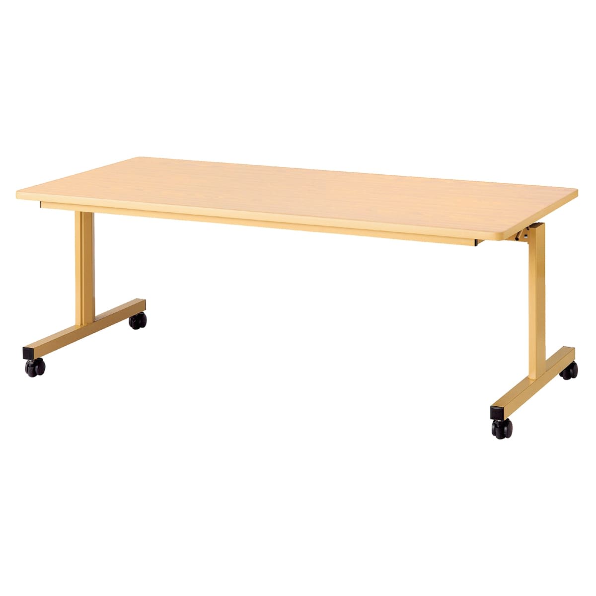 商品詳細（サイズ）■天板：抗ウイルスメラミン化粧板（28mm厚） ナチュラル■エッジ：抗ウイルスソフトエッジ■天板裏：抗ウイルスバッカー■脚部：スチール（角45mm） 粉体塗装　リフトロックキャスター■機能：天板折りたたみ式　平行スタッキン...