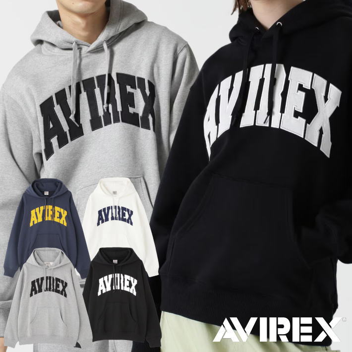 【定番】AVIREX パーカー フ―ディー プルオーバー プルパーカー スウェット ジャージ 裏起毛 メンズ 正規品 ブランド おしゃれ アップリケ刺繍 アビレックス アヴィレックス 7833931006 PULLOVER SWEAT PA...