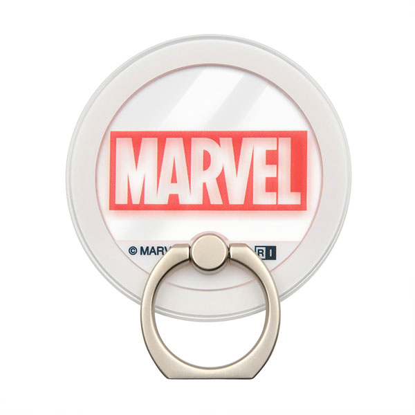 マグネットで取り外し簡単なスマホリング。 回転するリングで使いやすい。 動画視聴などに便利なスタンド機能付き。 リング中心部分がクリアなのでカスタマイズが楽しい！ 『 マーベル 』 マーベルロゴ 素材: アクリル、マグネット、合金、鉄
