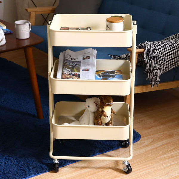 キャスター付きで移動もラクラク。 ビン等のキッチン収納や、洗面所での収納にも最適です。 サイズ(約)：幅450×奥行320×高さ785mm 素材：フレーム/スチール(エポキシ樹脂塗装) 組立：お客様組立