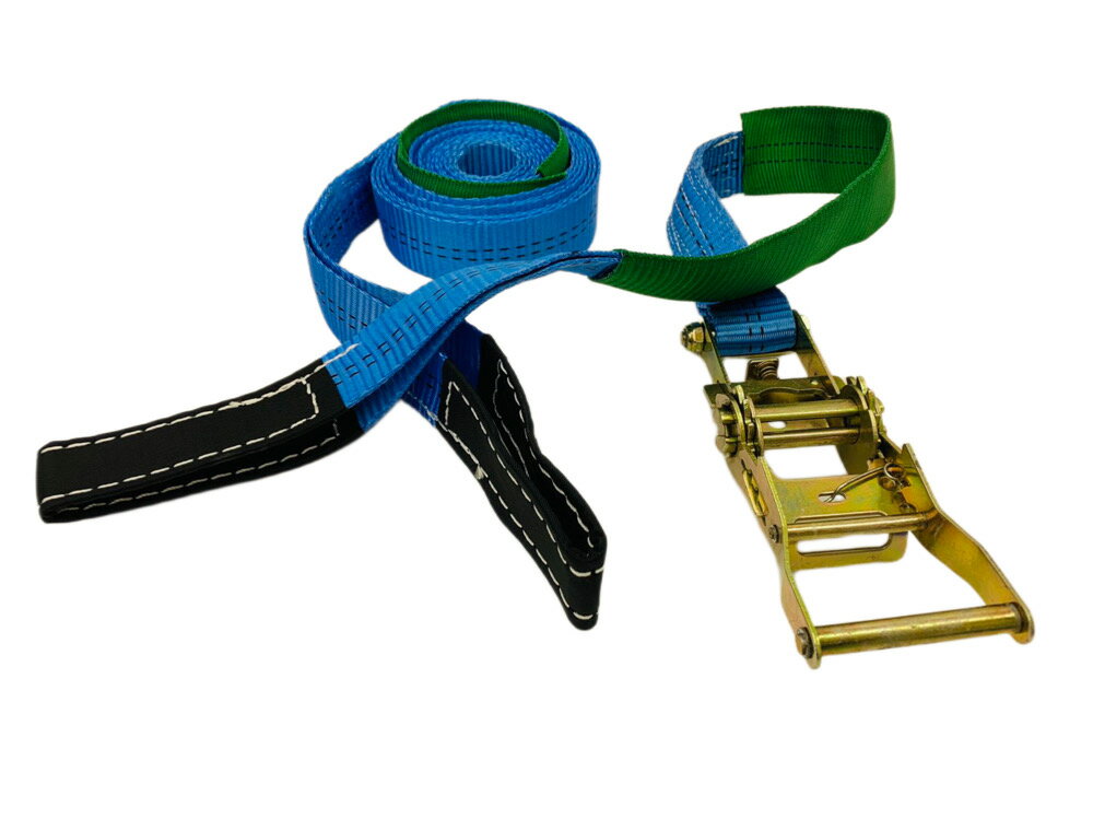 ●素材:ポリエステル原糸100% ●破断荷重:1500kg ●ベルト幅:35mm ●固定側ベルト:0.7m ●巻側ベルト:5m ●スリーブ2枚付 ●PL保険加入商品 多様な荷物の固定に レジャーや引越しの際に便利な、ラチェット式（歯車式）ラ...