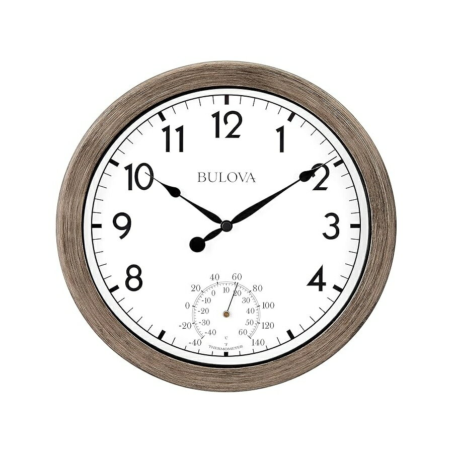 他の ブローバ はこちら Bulova Patio Time Wall Clock C4879 | 10.25" Rattan-Look Waterproof High-Impact Case with Thermometer | High...