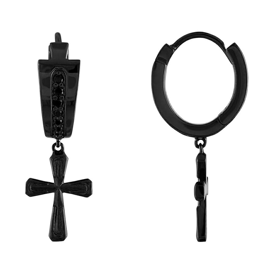 他の ブローバ はこちら Bulova Men's Jewelry Icon Black Ruthenium Plated Sterling Silver, Diamond Cross Dangle Hoop Earrings Style:...