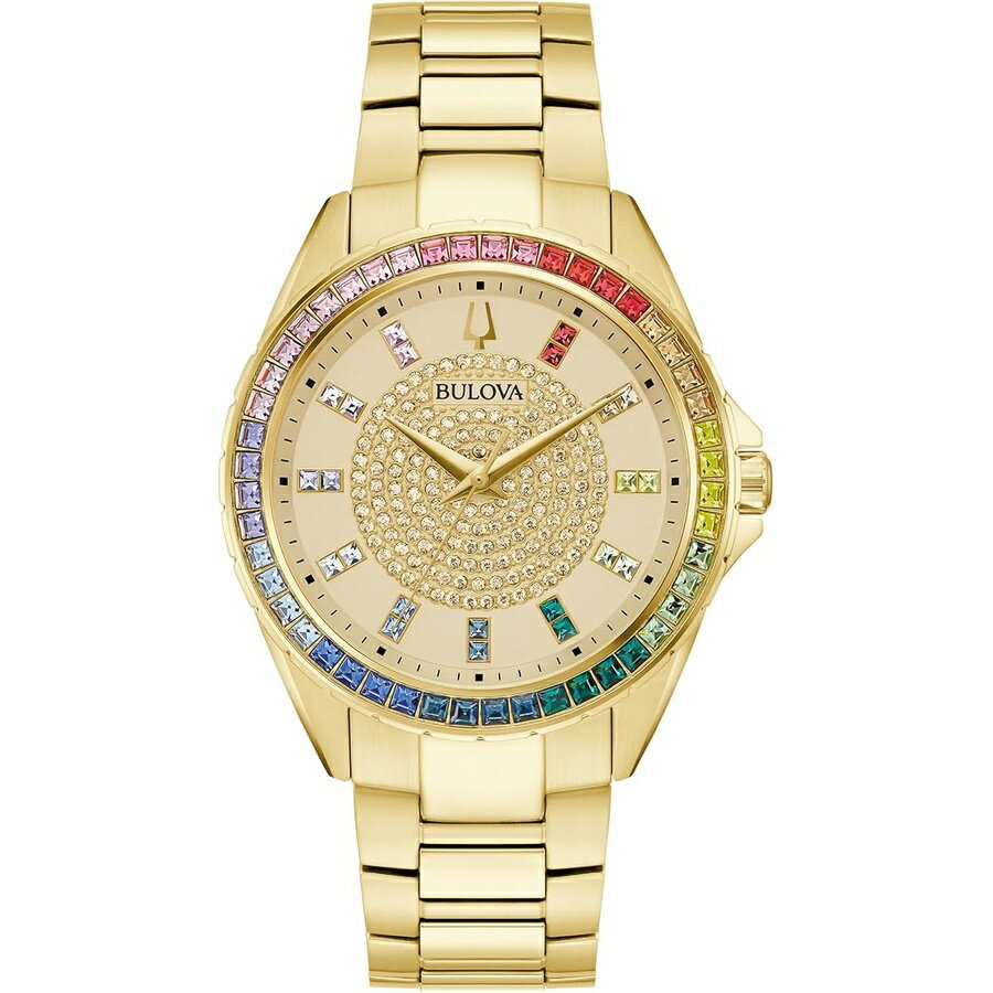他の ブローバ はこちら Bulova Men's Crystal Phantom Gold Tone Stainless Steel 3-Hand Watch, Rainbow Crystal Bezel and Gold Dial wi...
