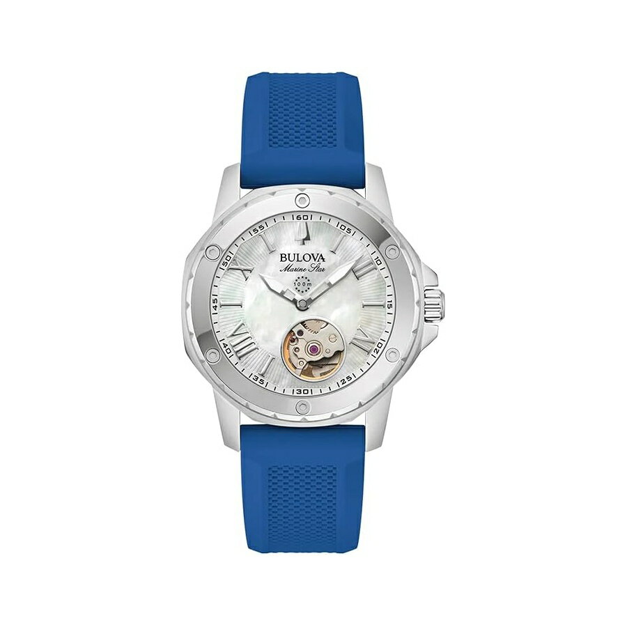 他の ブローバ はこちら Bulova Marine Star Ladies Automatic Watch, White Mother of Pearl Dial, Blue Silicone Strap, 35mm Case, 100m...
