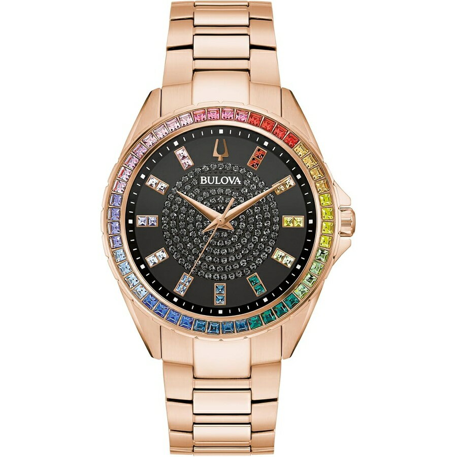 他の ブローバ はこちら Bulova Men's Crystal Phantom Rose Gold Tone Stainless Steel 3-Hand Watch, Rainbow Crystal Bezel and Black D...