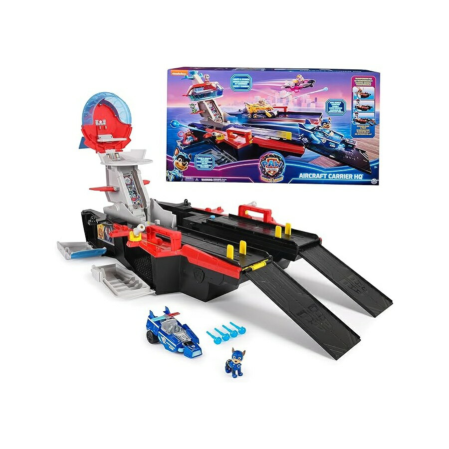 他の パウパトロール はこちら Paw Patrol: The Mighty Movie, Aircraft Carrier HQ, with Chase Action Figure and Mighty Pups Cruiser, Kid...