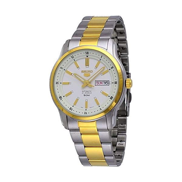 セイコー 腕時計 SEIKO SNKP14 ウォッチ メンズ 男性用 SEIKO 5 SNKP14 Men's 2 Tone Stainless Steel White Dial 50M WR Day Date Automatic Watc...