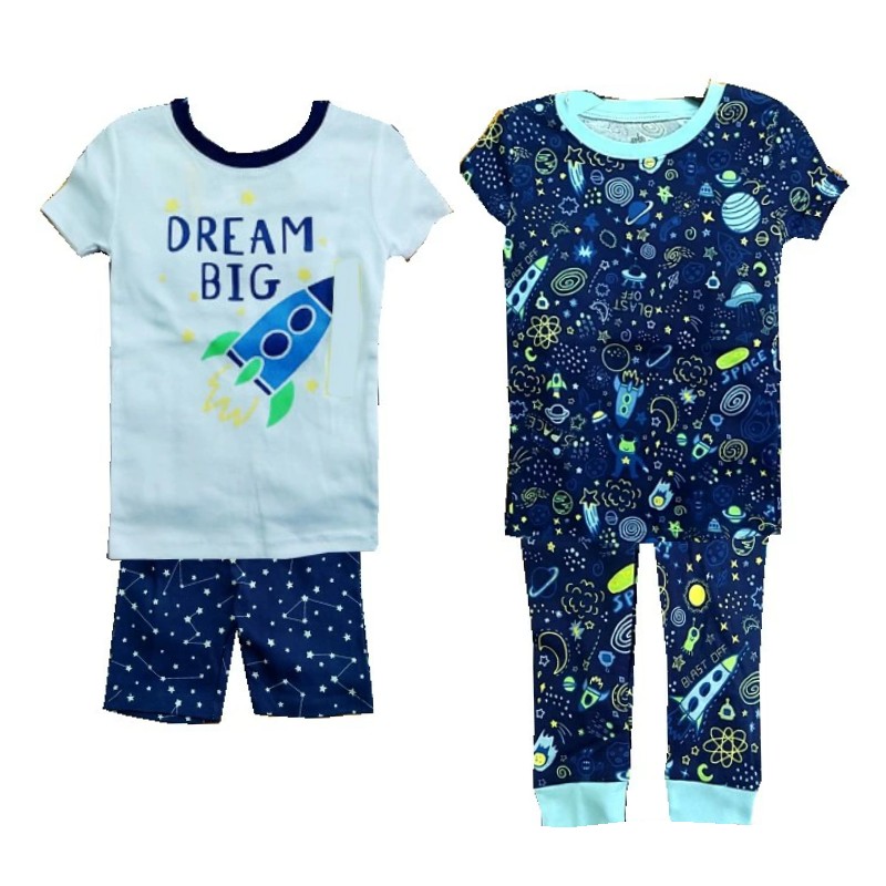 綿100％ Tシャツ 2枚 ホワイト（ロケット） ネイビー（宇宙） 長ズボン ネイビー（宇宙） 半ズボン ネイビー（星柄） ※細身の作りとなっております