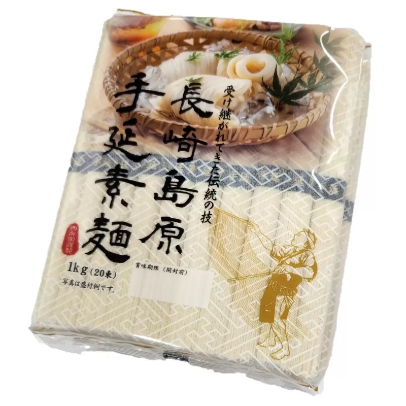 手延そうめんは、小麦粉と水、食塩、副原料として食用植物油を加えただけのいたってシンプルな食品です。 日本（島原）の伝統技術で麺匠が大切に作りました。 コシが強く、つるっとしたのど越しが特徴です。 塩はミネラル豊富な長崎県崎戸産天然塩を使用し...