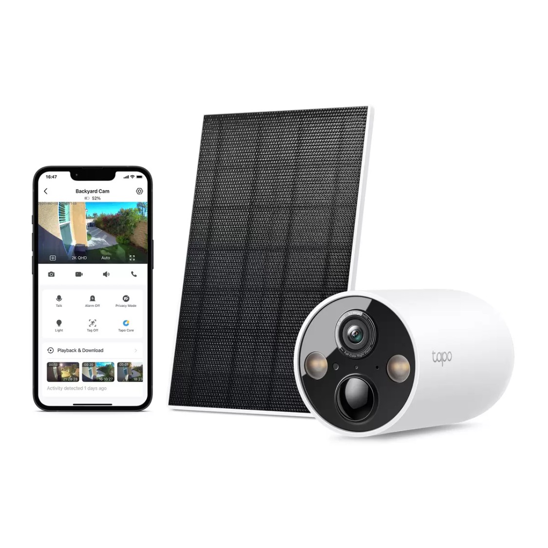 専用アダプターで5～6時間でフル充電。　以降はソーラーパネルの充電で長期間のご使用が可能 45分充電で1日使用可能 2K QHD / 400万画素の高画質なので鮮明な画像をおとどけします スマートAIが人物・ペット・車両を認識し、必要に応じ...