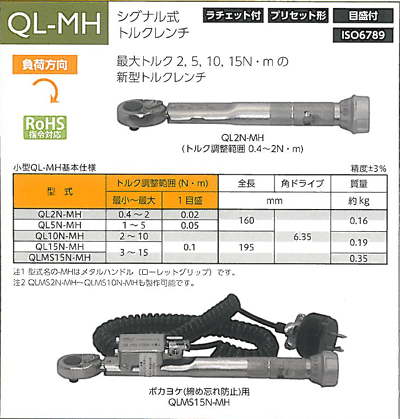 【楽天市場】東日 QL5N-MH ラチェット付プリセット形 トルクレンチ 1～5N.m TOHNICHI / 東日製作所：工具のお店i-TOOLS（アイツール）