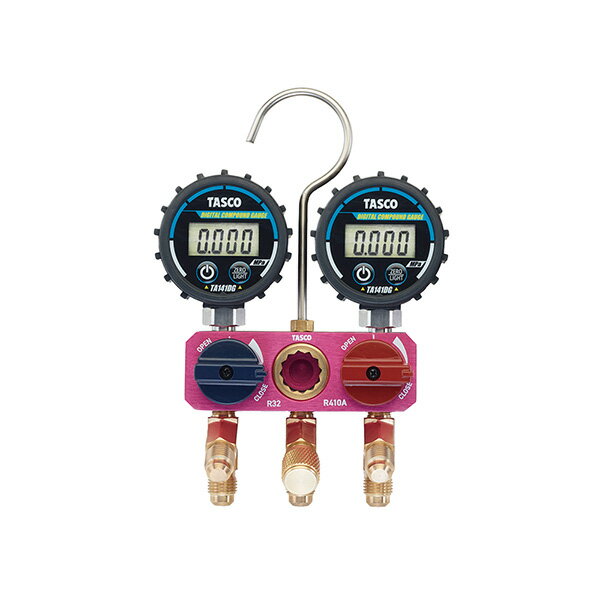 イチネンTASCO (タスコ)の一覧はこちら分類：冷凍・空調工具 ＞ マニホールドミニサイズのボディに、待望のデジタルゲージ搭載モデルが登場！【詳細スペック】マニホールド：■ ゲージ取付ネジ…1/8″NPT■ ホース接続ポート…5/16″フ...