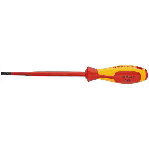 KNIPEX(クニペックス)の一覧はこちら●先端部：黒く表面処理●ハンドル仕様：絶縁ハンドル（VDE検査済み）●サイズ(mm)：3.5●刃の厚さ(mm)：0.6●ブレードの長さ(mm)：100●非絶縁ブレードの長さ(mm)：15●ハンドルの...
