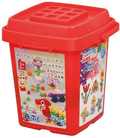アーテックの一覧はこちらプラバケツ、作例集付(A3サイズ)、　220pcs　●基本四角　10色(赤、薄ピンク、水、薄水、黄、ペールオレンジ、オレンジ、黄緑、薄紫、白)×各16　　●ハーフA　10色(赤、薄ピンク、水、薄水、黄、ペールオレンジ...