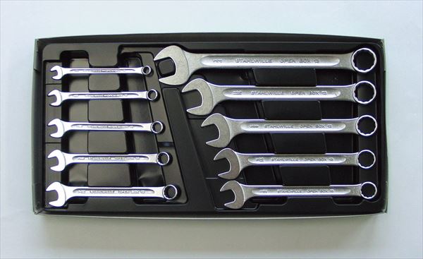 STAHLWILLE(スタビレー)の一覧はこちら軽さと剛性感を両立するI型ボディーが魅力のショートコンビネーションレンチセット●質量(g)：750●軽さと剛性感を両立するI型ボディー。●AS-drive（面接触）。●メガネ部オフセット15度...