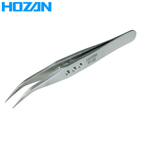 HOZAN(ホーザン)の一覧はこちら板厚2.8mm強力型ピンセットのハイグレードシリーズ先端ローレット付きで、保持力を強化。熱処理を施した強靭な素材を使用し、先端まで厚みを残すことで過酷な使用でも曲がりにくい強度を実現。プライヤーのように強...