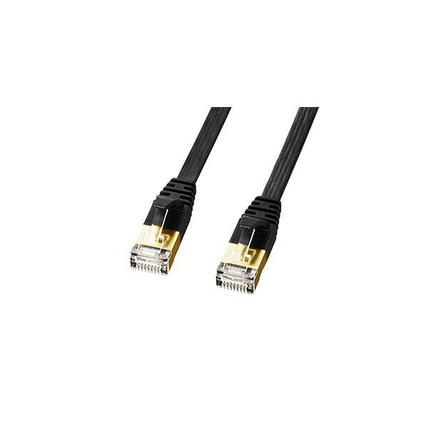 サンワサプライの一覧はこちら■ケーブル長：1m■ケーブル色：ブラック■コネクタ形状：RJ-45シールドコネクタ(ラッチカバー付き)■ケーブル構造：より線、1.9mm×6.0mm■結線：ストレート全結線■対応伝送帯域：カテゴリ7(10GBAS...