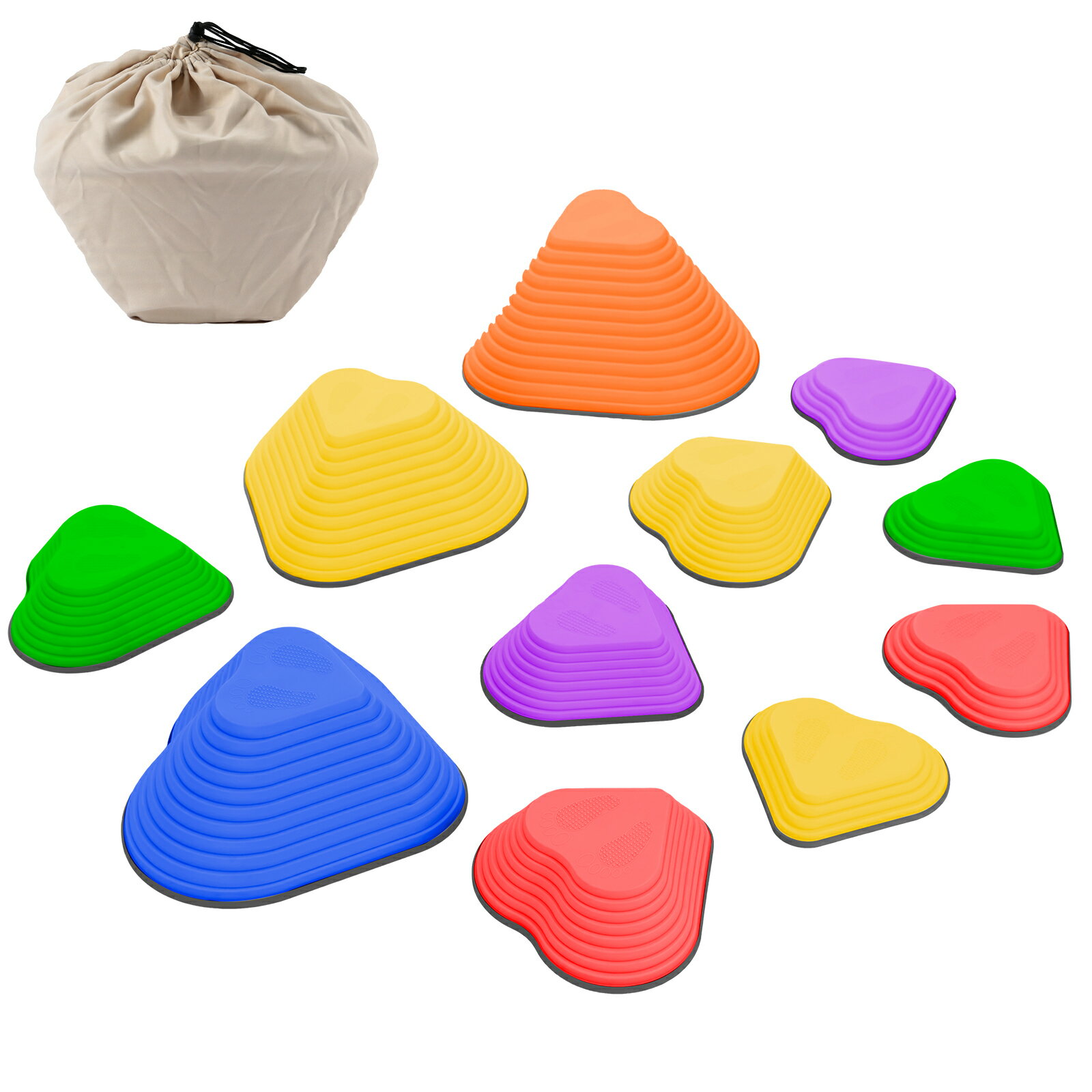 商品名 バランスストーン 製品仕様 タイプ：ハート型 カラー：マルチカラー 耐荷重：約70KG 重量：約12KG 素材：HDPE セット内容 バランスストーンx9/11個 収納袋x1 商品特徴 ■遊びながら自然にバランス感覚、柔軟性、体幹、...