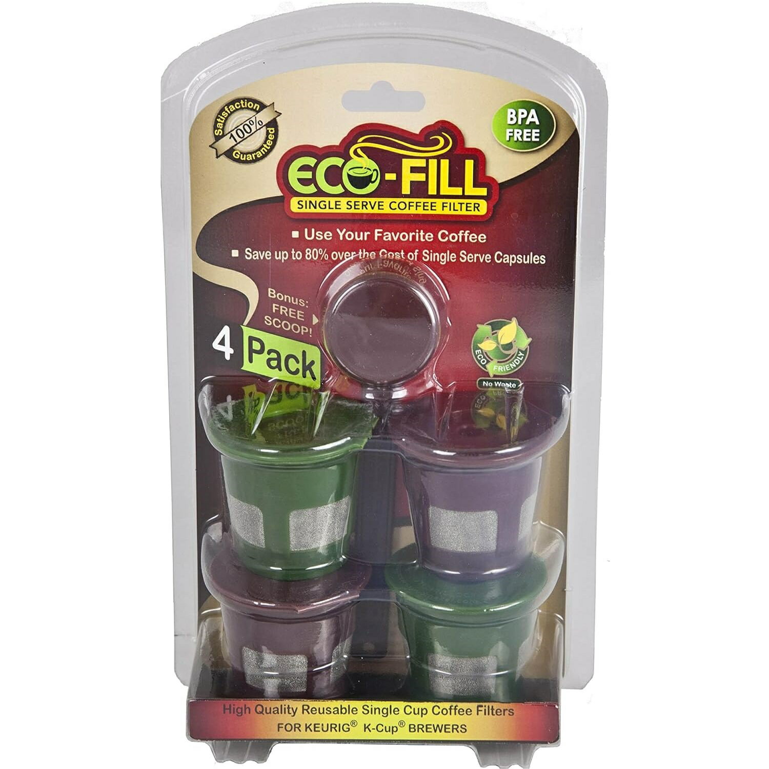 ECO-Fill K-Cup Pod Filters and Coffee Scoop 再利用可能なKカップコーヒーフィルターカップ 耐久性のあるステンレスメッシュストレーナー 100％BPAフリーの詰め替え可能なコーヒーポッドハウジング ...
