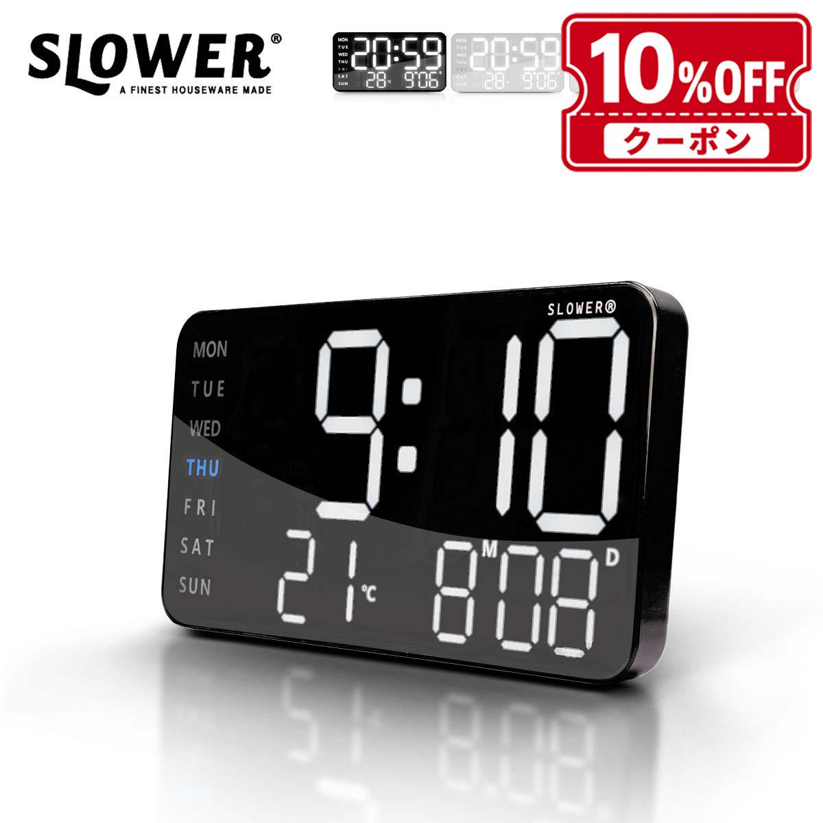 ＜商品説明＞ インテリア雑貨ブランド「SROWER」から、洗練されたデザインと機能性を兼ね備えたLED置き時計が登場。 存在感抜群のLED置き時計は、シンプルでスタイリッシュなデザインが特徴で、どんなインテリアにも調和。 高輝度LEDディス...