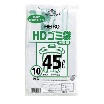 【商品説明】■容量表記タイプです。■外寸：縦800×横650mm■厚：0．016mm■材質：中低圧PE■容量：45l■半透明ゴミ袋（10枚入）4901755403633