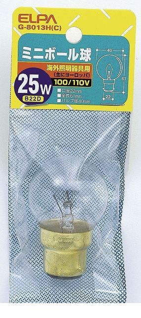 &nbsp; 朝日電器 &nbsp; 042-473-0159 【商品説明】【仕様】●定格：　・電圧　100/110V　・消費電力 25W　・寿命：約2,000時間●本体サイズ：　・全長：61mm　・バルブ径：40mm　・口金：B22D●入...