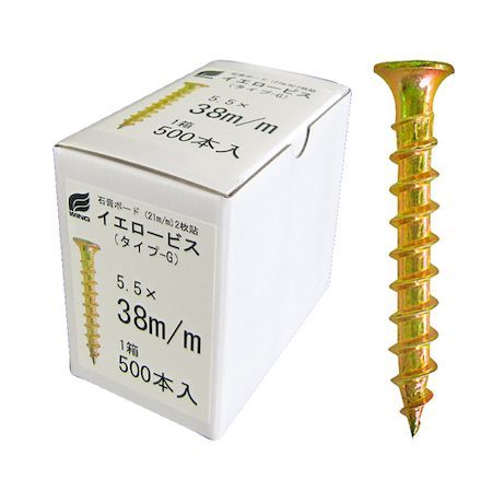 株式会社ウイング0794-82-1300【商品説明】●石こうボード21mm2枚貼り用●石こうボードにシッカリ効くネジ径5.5mmの極太仕様。●極太使用のためその他強度が必要な場面でお使いいただけます。●材質　鉄●表面処理　クロメート●イエロ...